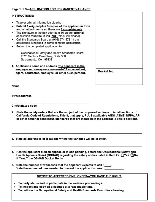 variancerequest - | CAL-OSHA Reporter